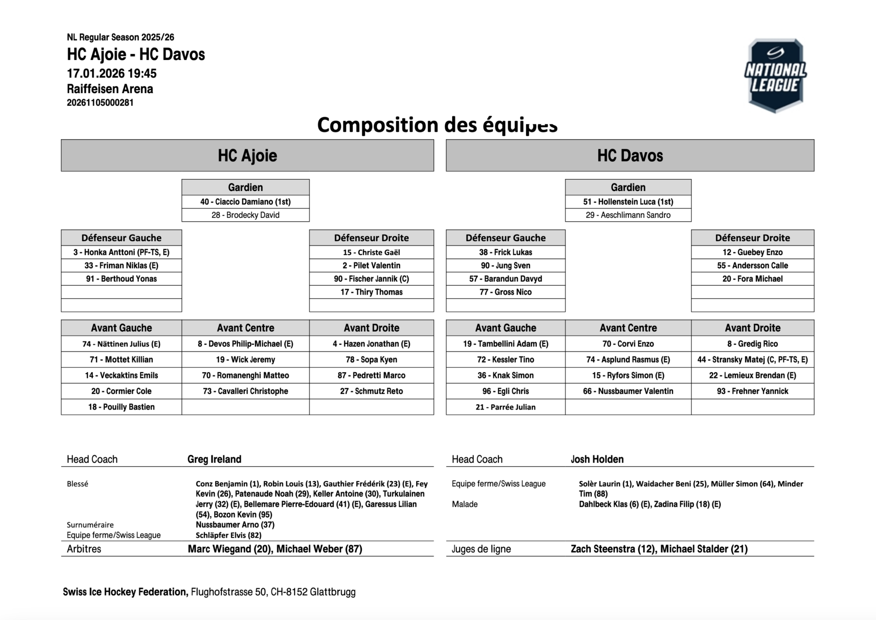 NATIONAL LEAGUE - Davos quand même trop fort pour Ajoie | Planète Hockey